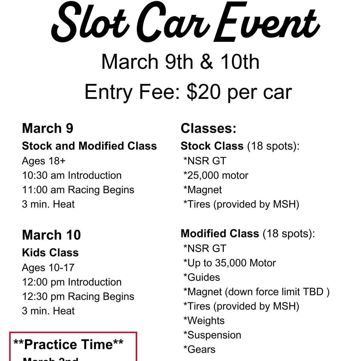 MSH Slot Car Event - March 9th & 10th — Mid-South Hobbies